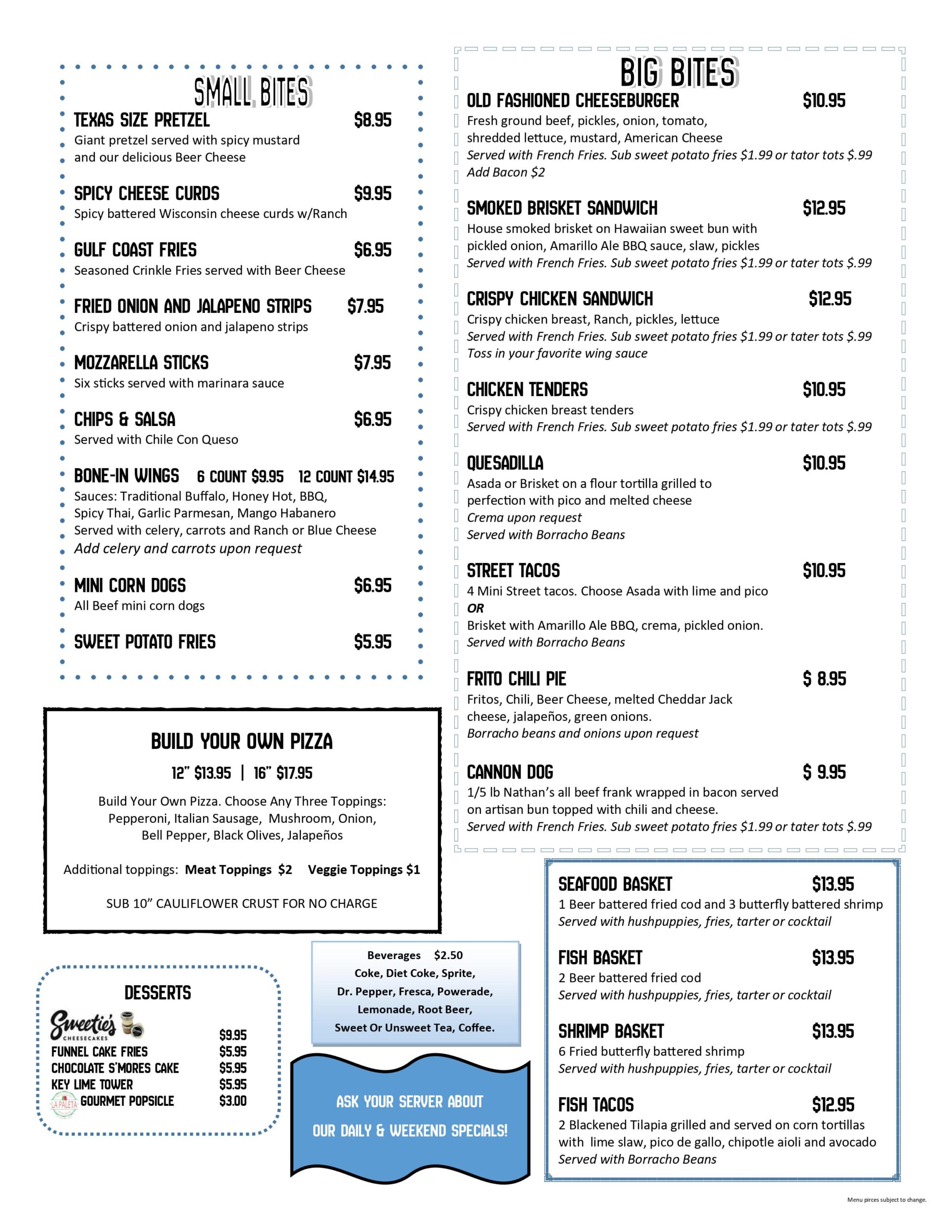 Food Menu | Texas Cannon Brewing